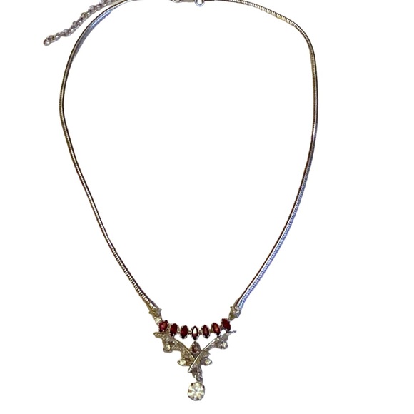 Vintage | Jewelry | Vintage Ruby Rhinestone Necklace Silver | Poshmark